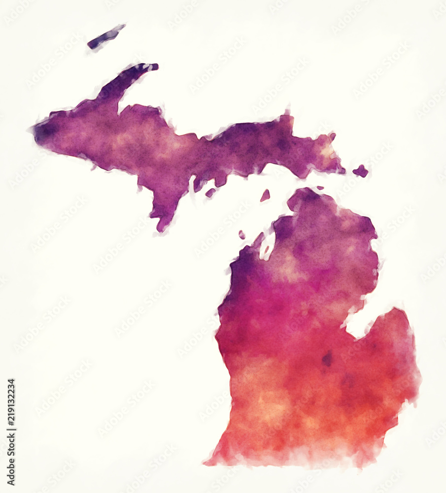 Michigan state USA watercolor map in front of a white background Stock ...