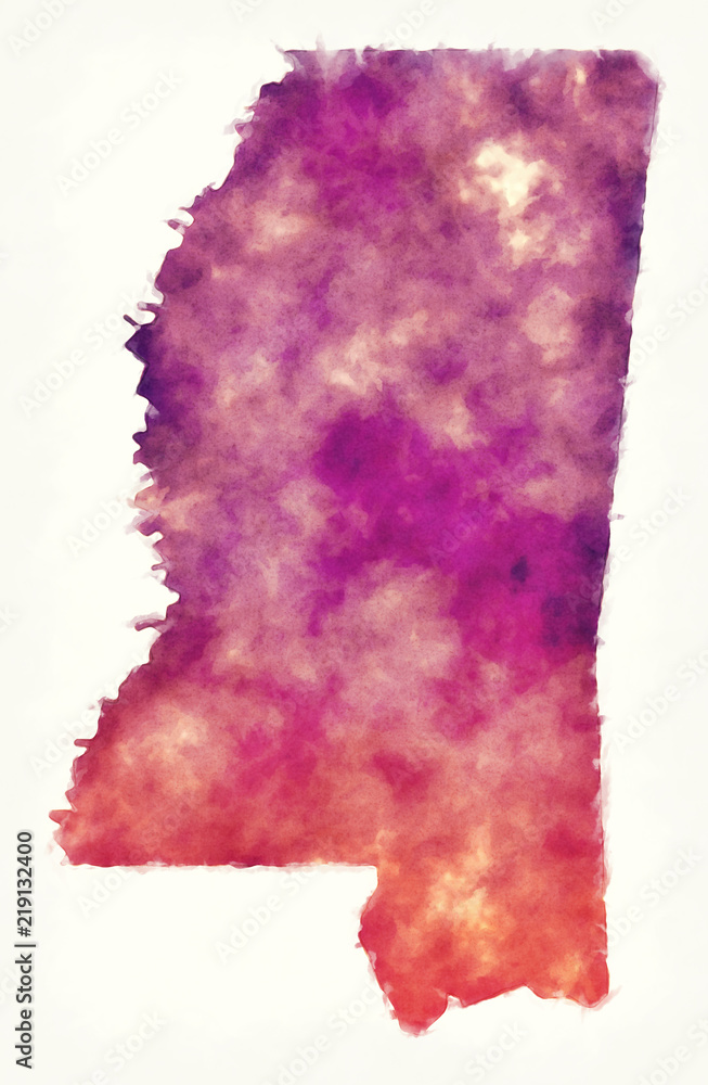 Mississippi state USA watercolor map in front of a white background ...