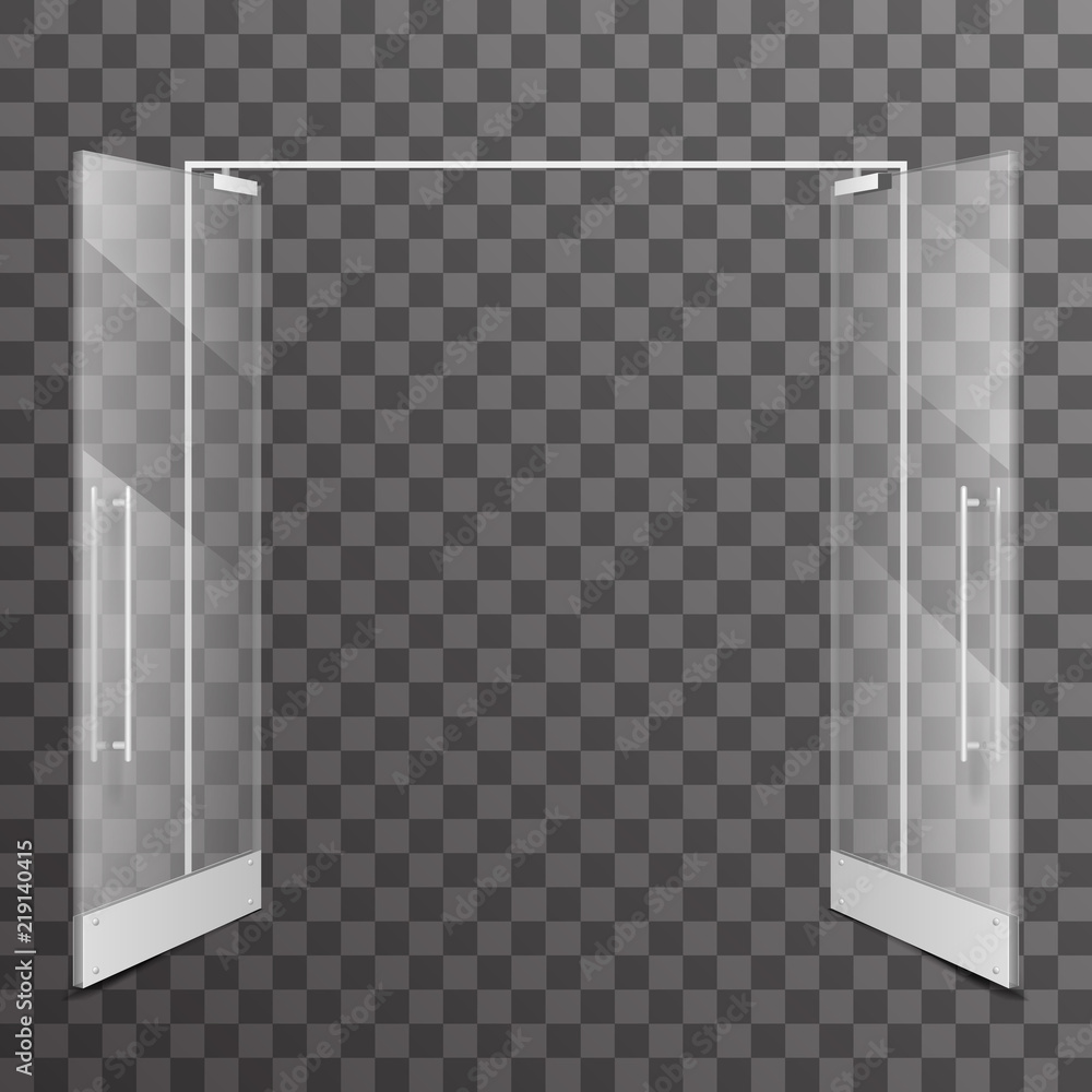 Shop double open doors transparent realistic glass architectural design ...