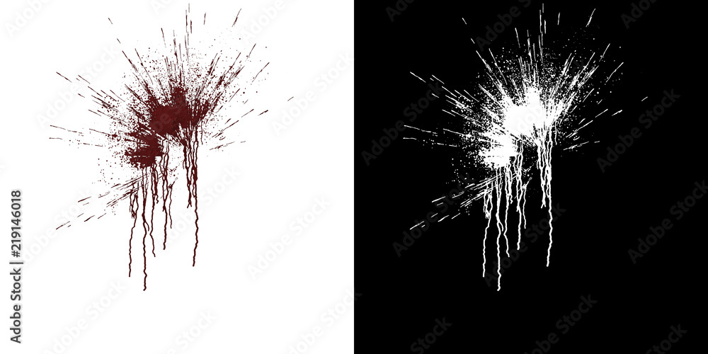 Blood flows on a white wall. Digital illustration with alpha matte to ...