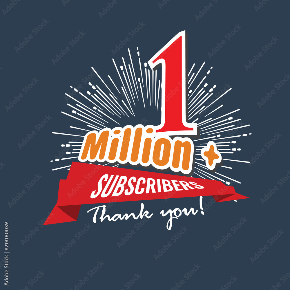 1 Million followers or subscribers achivement symbol design with ribbon ...