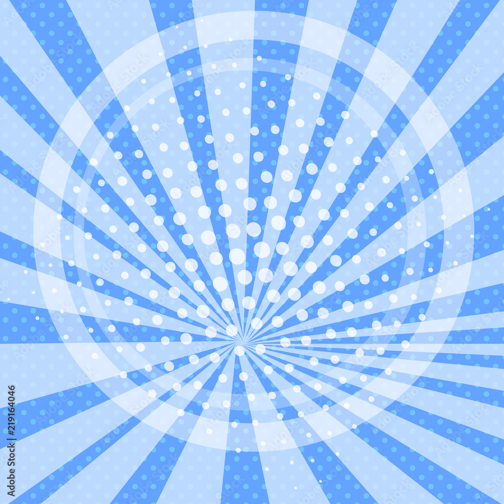 Pop art background cartoon, sun rays blue. Circle and sun. Vector Stock ...
