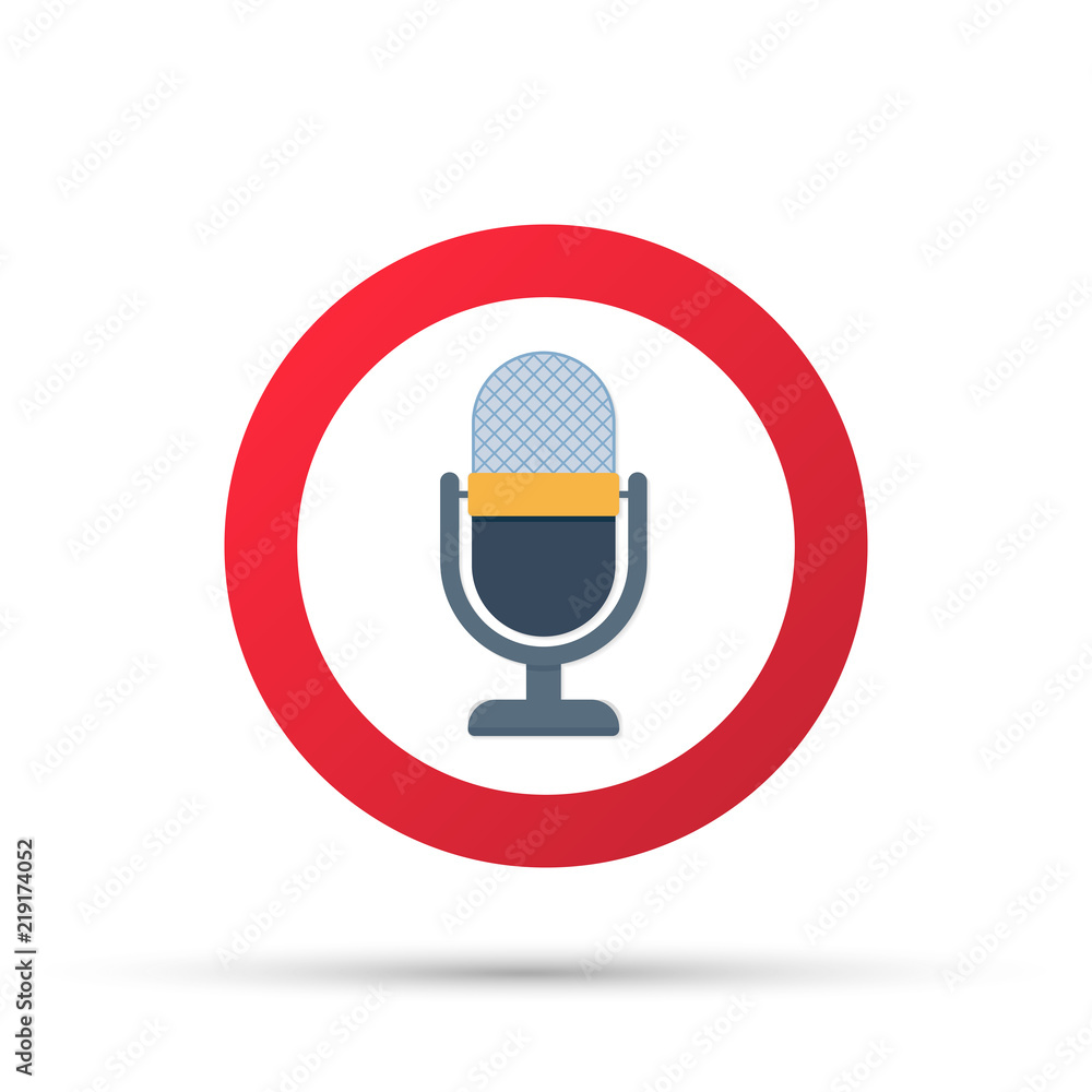 No recording sign. No microphone sign on white background. Vector ...