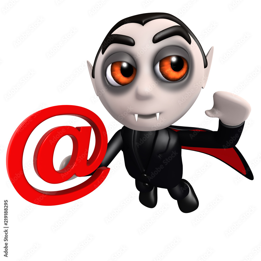 3d Funny cartoon vampire dracula character holding an email address ...