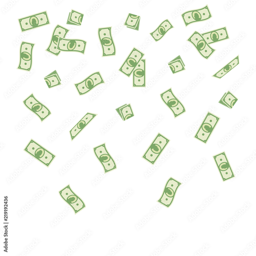 Vector illustration cartoon paper money falling on a white background ...
