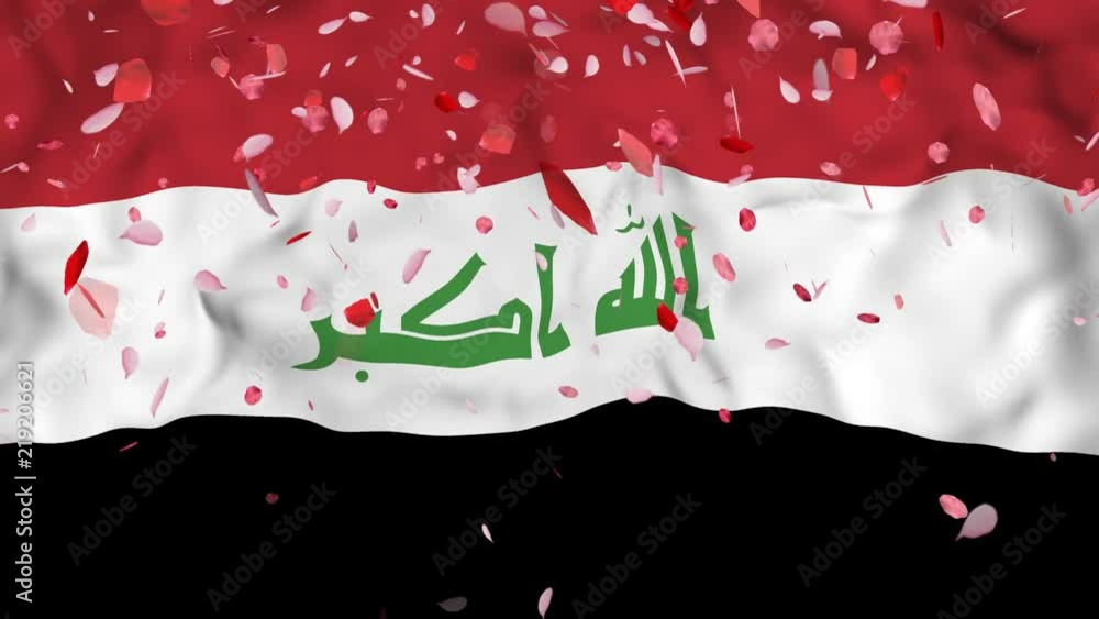 4k Realistic 3D detailed slow motion Iraq flag , Falling Rose petals on ...