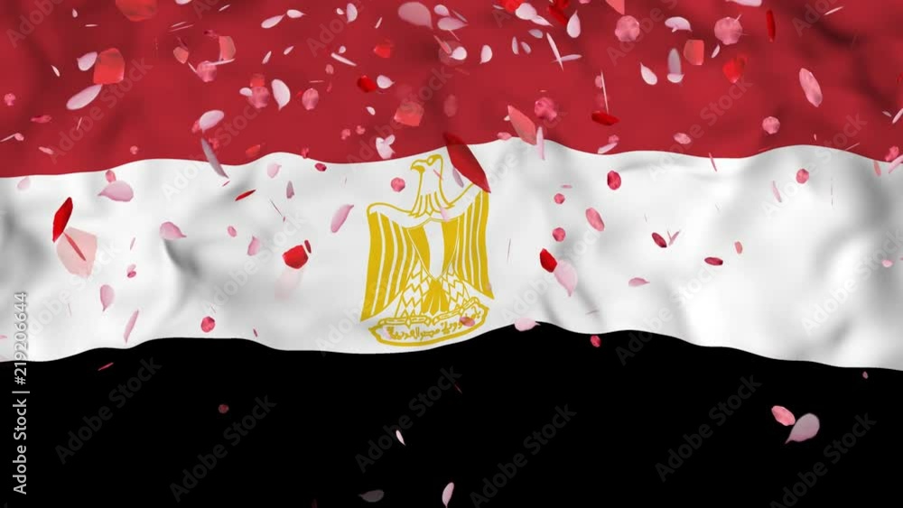 4k Realistic 3D detailed slow motion Egypt flag , Falling Rose petals ...