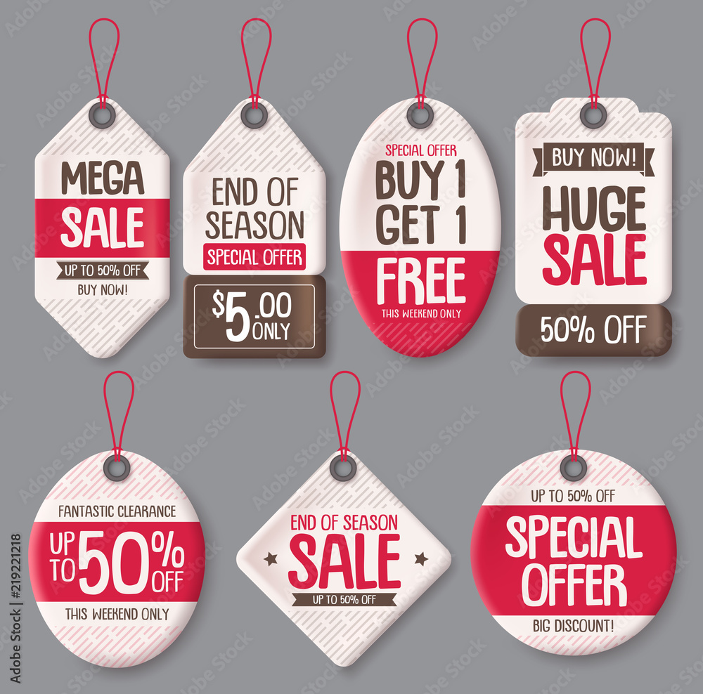 Price tags template vector set. Paper sale tags in white color with ...
