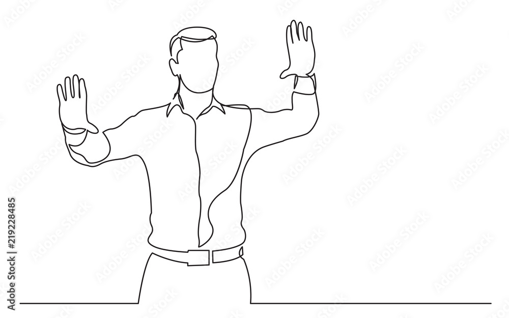 continuous line drawing of standing man showing with his hands Stock ...