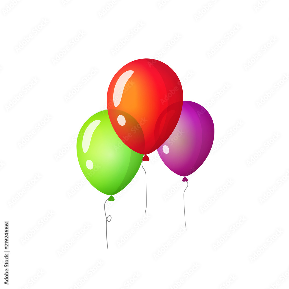 Balloons isolated vector illustration, flat cartoon three balloon ...