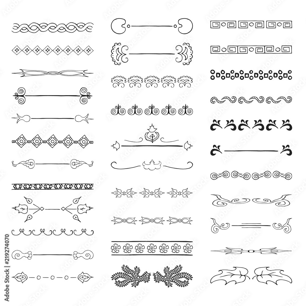 Set of vintage doodle text dividers, fancy lines, ornate borders. Stock ...