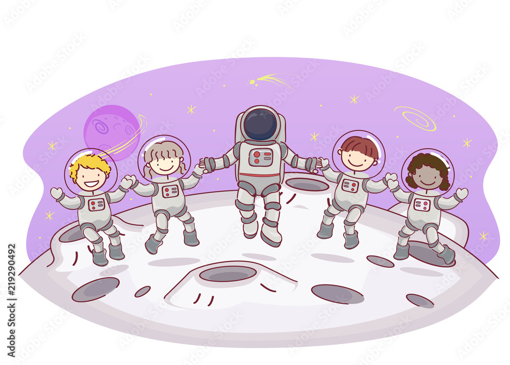 Stickman Kids Moon Astronaut Space Illustration Stock Vector | Adobe Stock