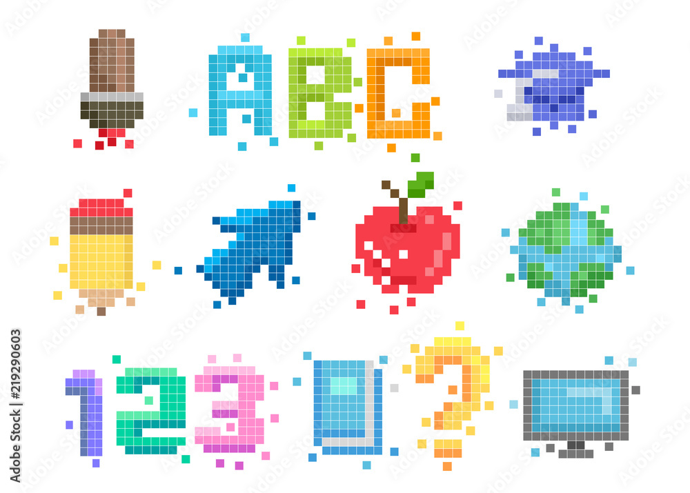 Pixel Art Education Elements Illustration Stock Vector | Adobe Stock