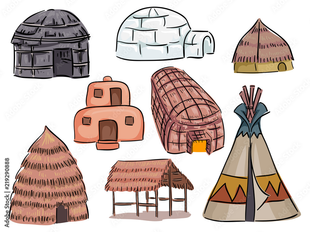 Native American Houses Illustration Stock Vector | Adobe Stock