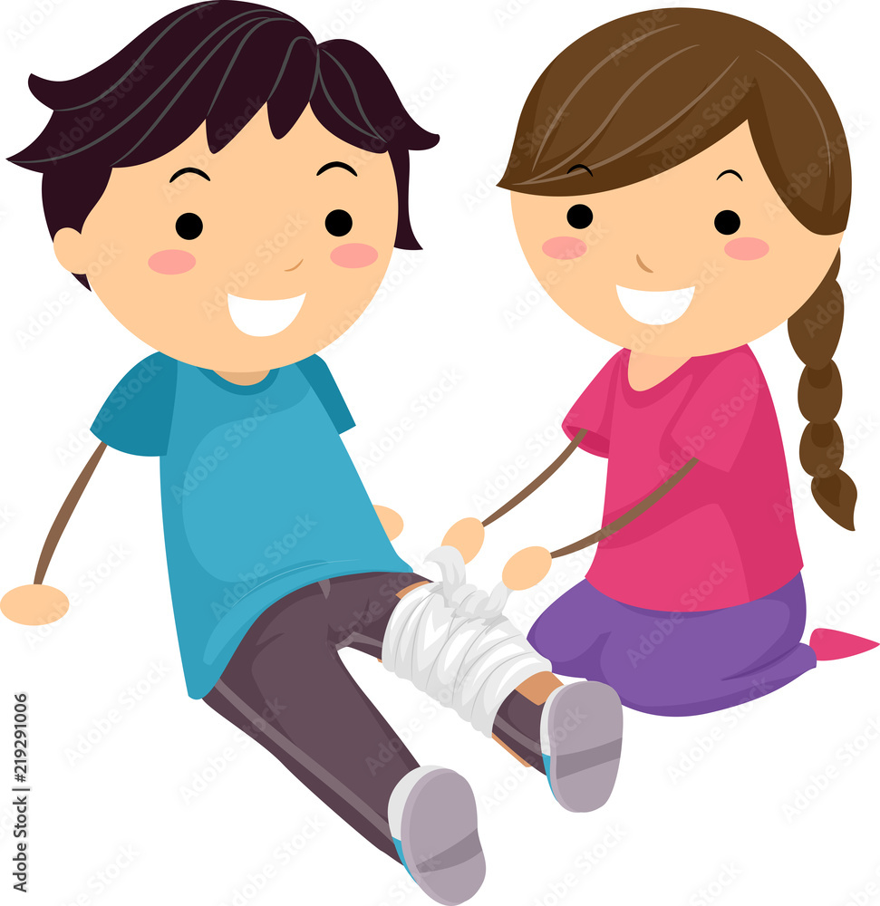 Stickman Kids First Aid Leg Bandaging Illustration Stock Vector | Adobe ...