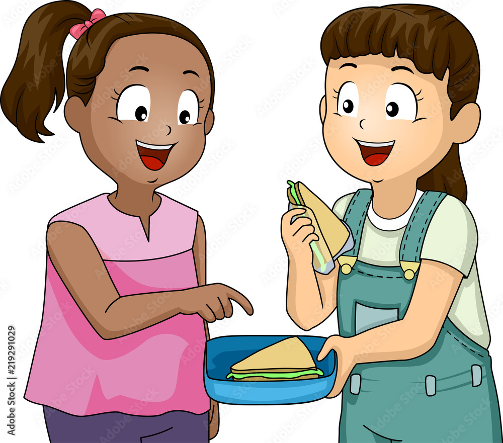 Kids Good Traits Sharing Girls Illustration Stock Vector | Adobe Stock