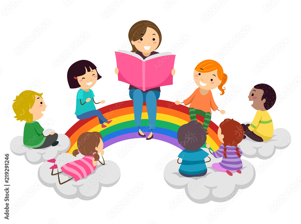 Stickman Kids Storytelling Rainbow Illustration Stock Vector | Adobe Stock