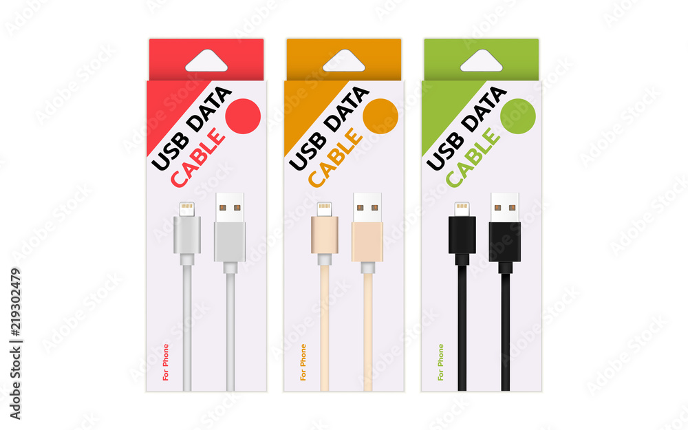 Smart Phone Charger Cable Product box Mockup Isolate on white screen ...