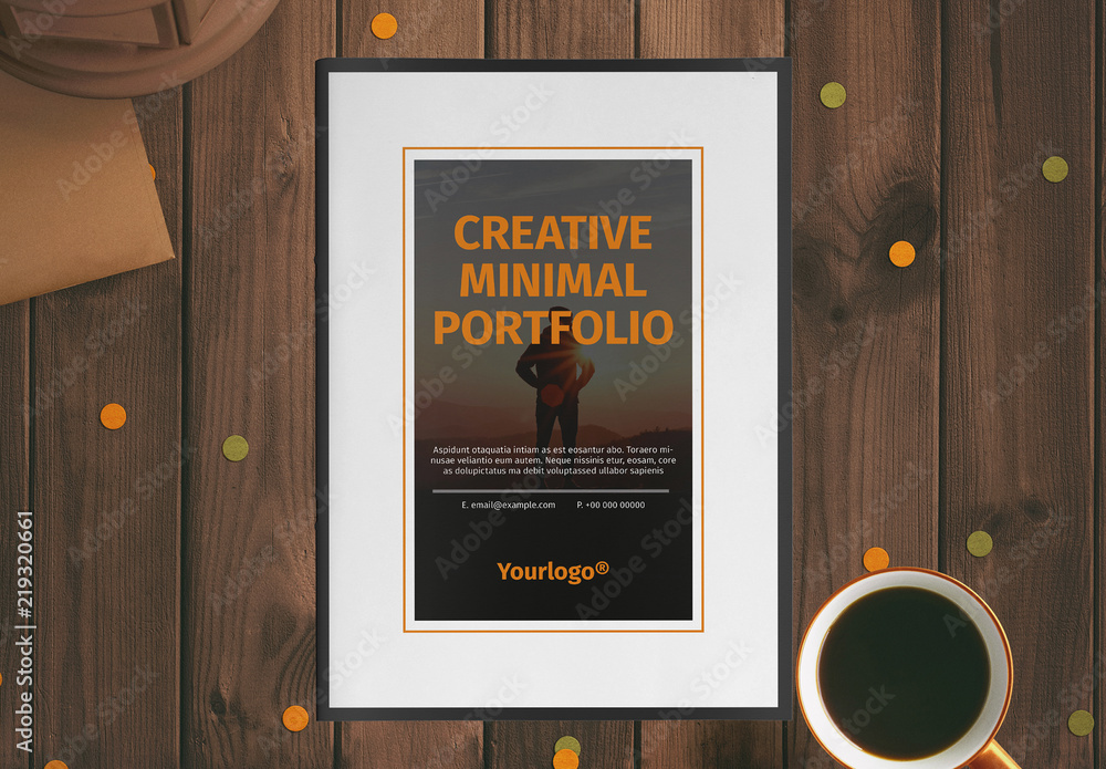 Dark Gray Portfolio Layout with Orange Accents Stock Template | Adobe Stock