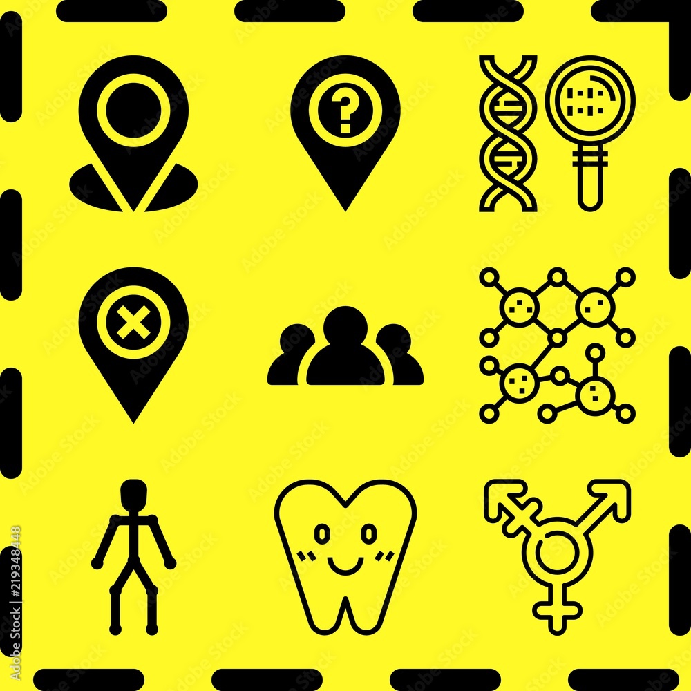 Simple 9 icon set of human related genetic, tooth, placeholder and ...