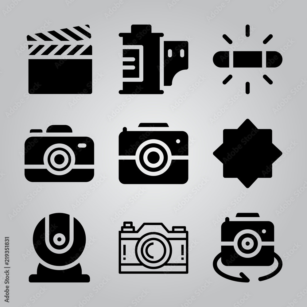 Simple 9 icon set of camera related camera, webcam, white balance and ...