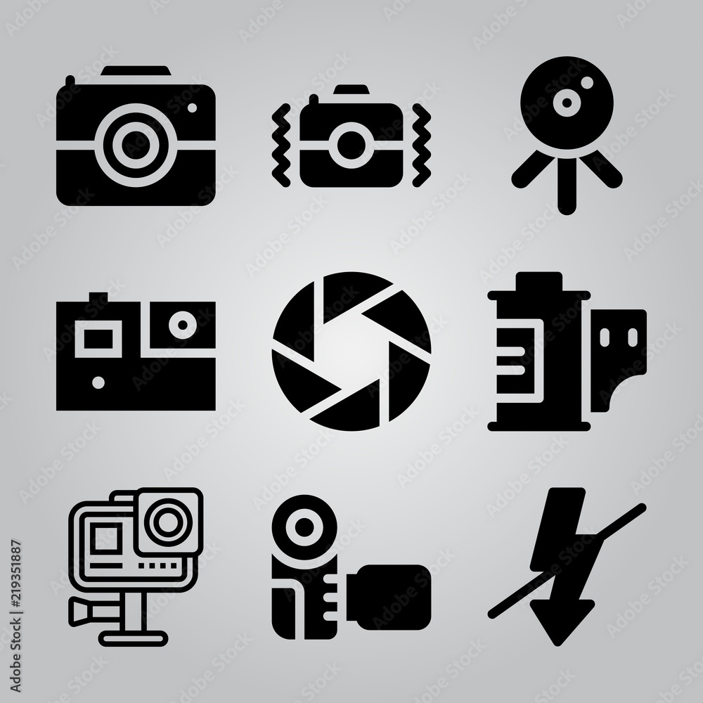 Simple 9 icon set of camera related camera, action camera, camera and ...