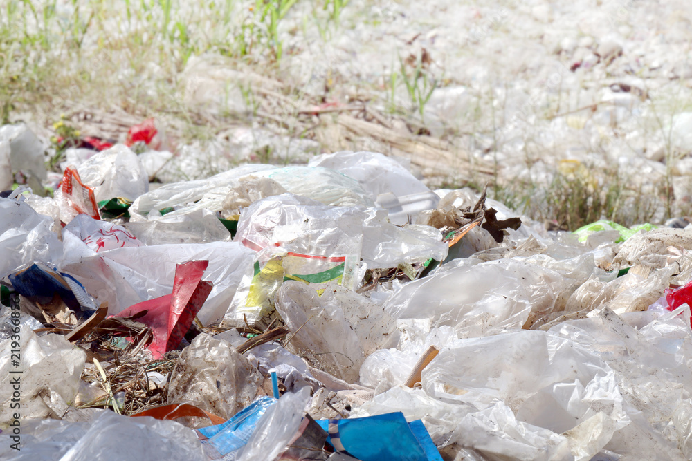 plastic garbage waste landscape background, many of waste garbage ...