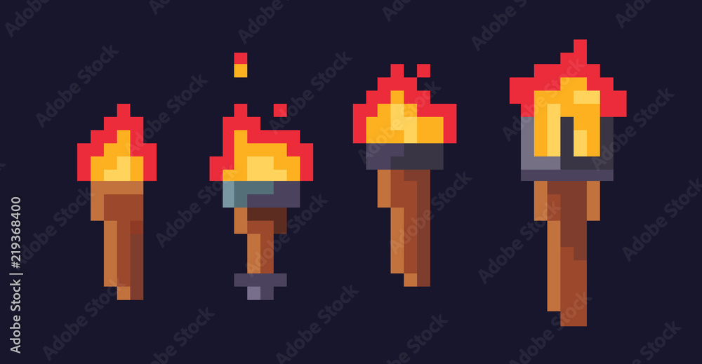 Wooden torches. Pixel art Stock Photo | Adobe Stock