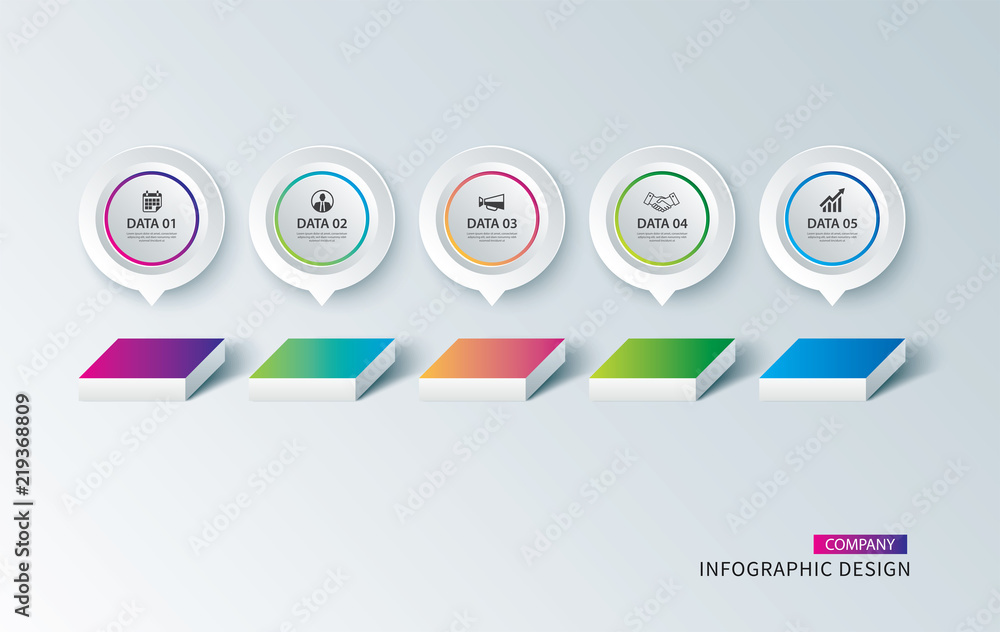 Vektorová grafika „Infographics box square paper with 5 data template ...