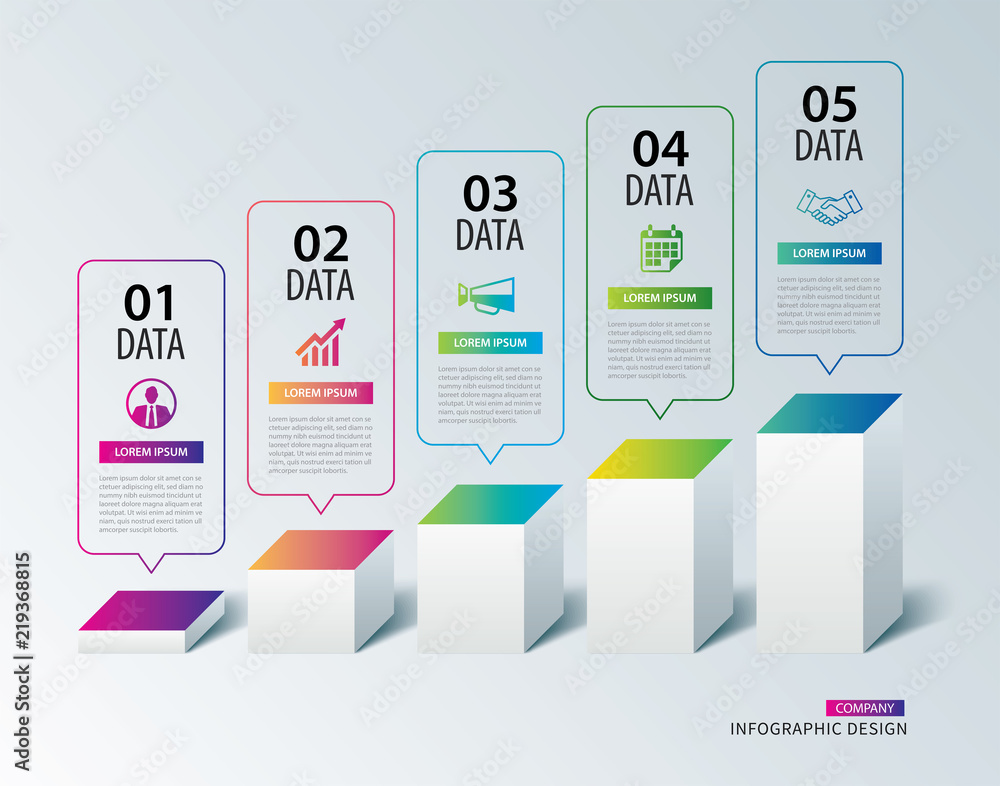 Infographics box square paper with 5 data template. Vector illustration ...