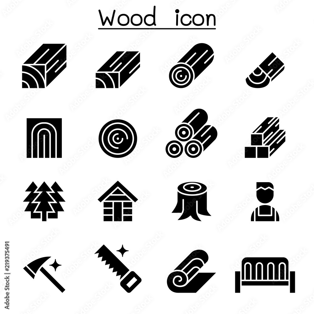 Wood icon set Stock Vector | Adobe Stock
