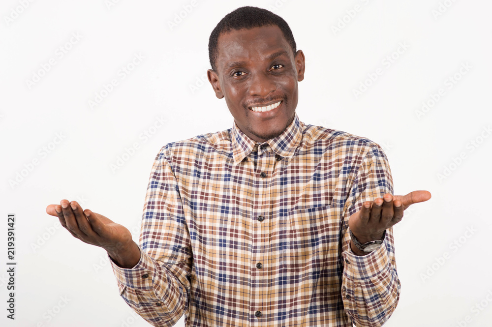 happy man showing open hand gesture Stock Photo | Adobe Stock