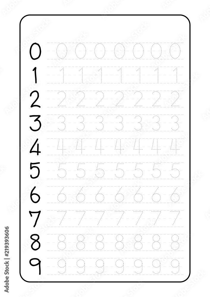 Practice Writing Numbers on a4 worksheet vector illustration Stock ...
