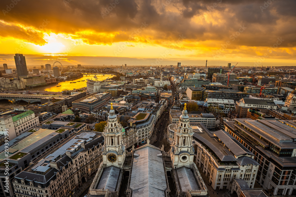 London, England - Aerial panoramic skyline view of London taken from ...