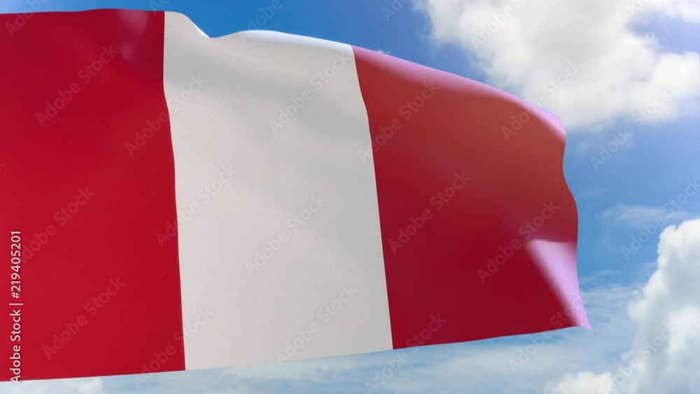 3D rendering of Peru flag waving on blue sky background with Alpha ...