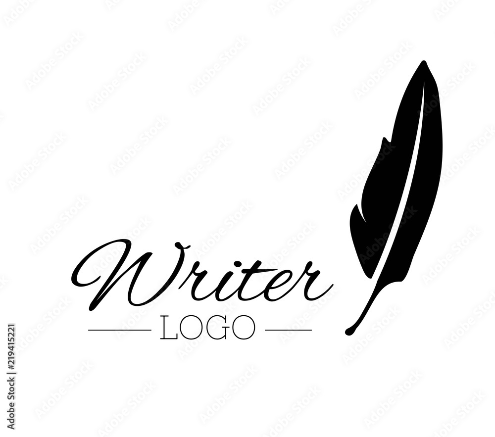 vintage pen feather writer symbol, literature icon, diary sign, black ...