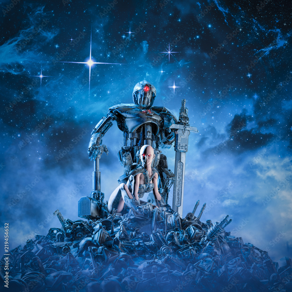 The quantum warrior / 3D illustration of science fiction scene showing ...