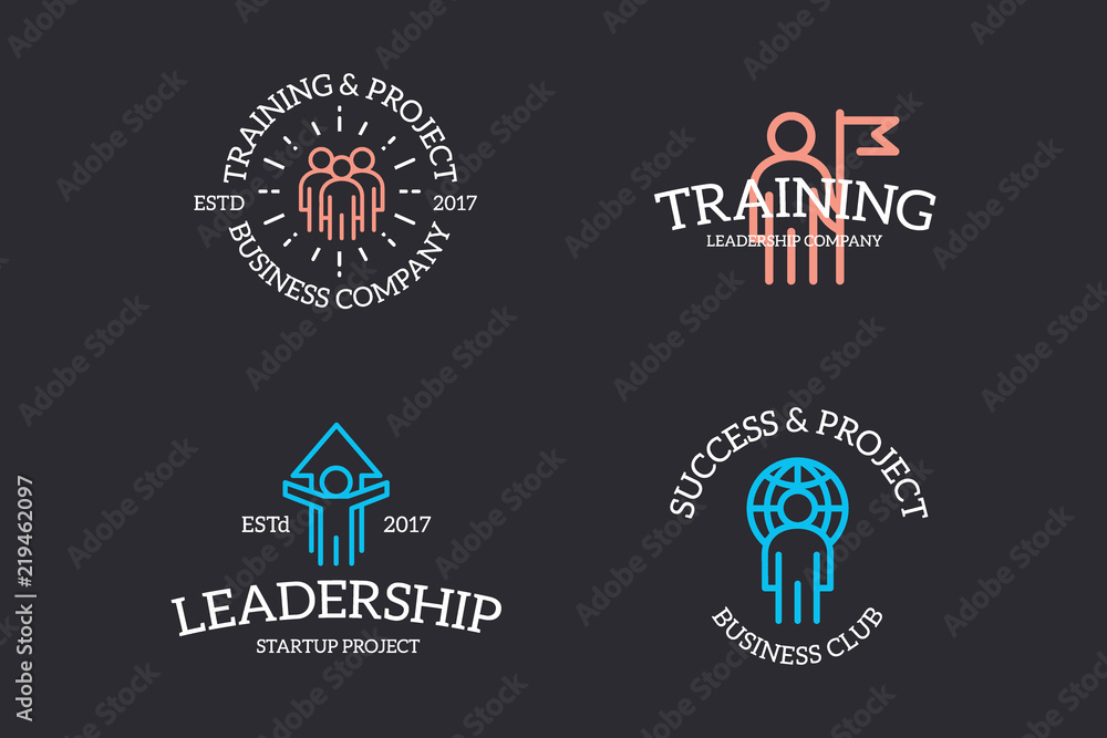 Set of retro vintage human resources, teamwork, customer support ...