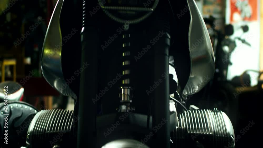 Classic motorbike parked in repair shop.Vintage motorcycle. Biker ...