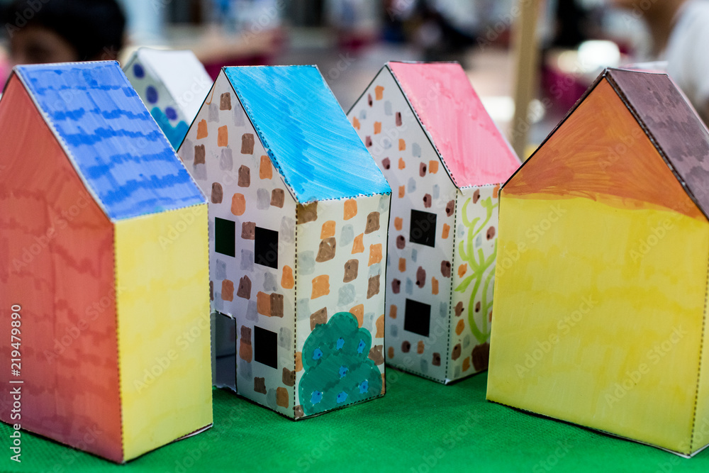 models of paper houses cut out and colored by children. creative ...