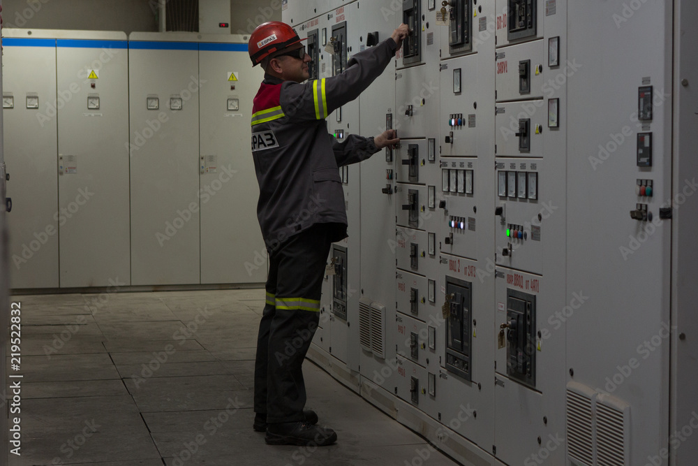 large electrical room. Control room of a extra large cargo ship Stock ...