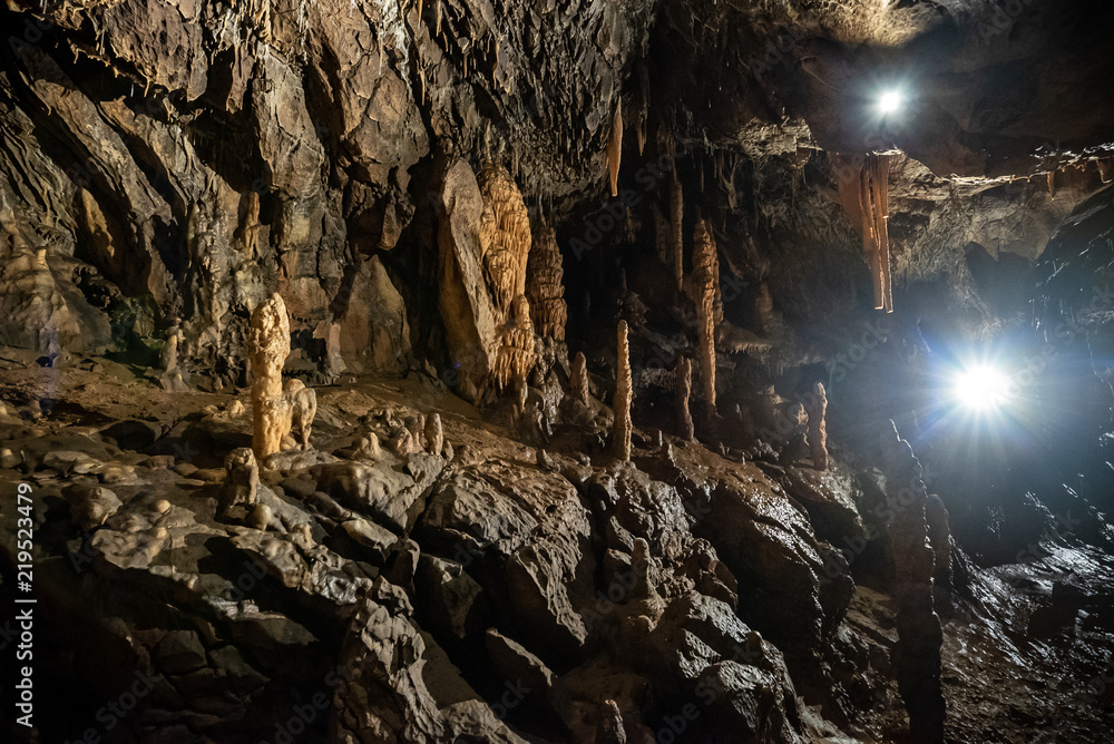 Stalactites and stalagmites in a cave Stock Photo | Adobe Stock