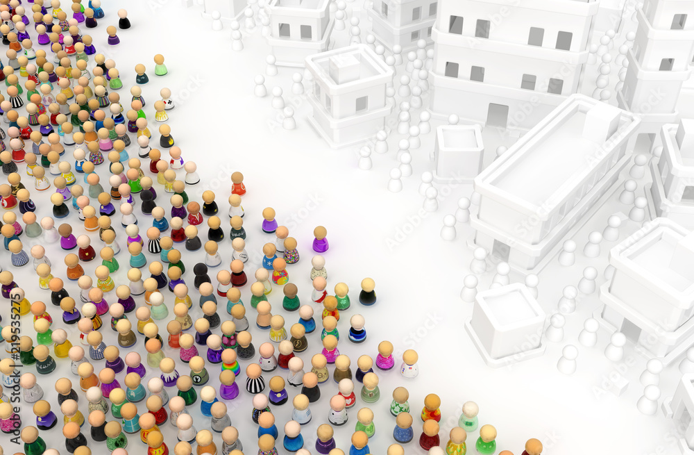 Cartoon Crowd, Town Corner White Stock Illustration | Adobe Stock