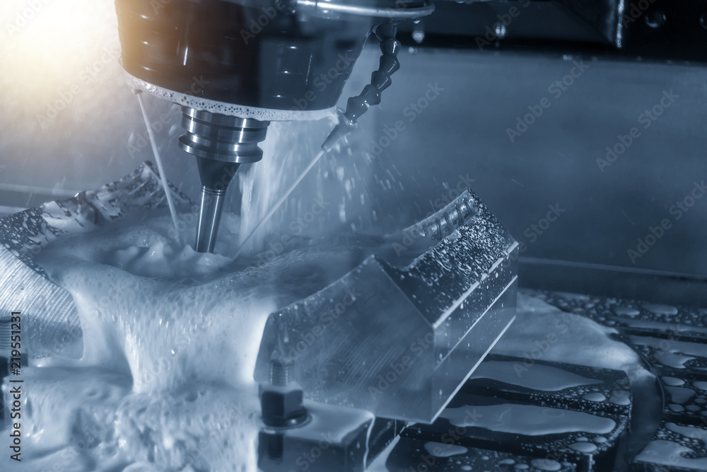 Póster The 5-axis CNC milling machine or machining center cutting the ...