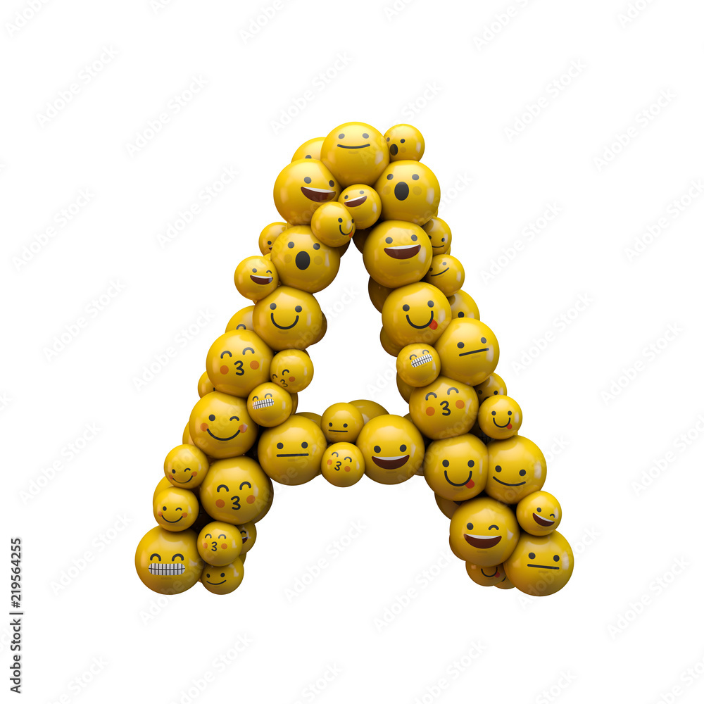 Letter A emoji character font. 3D Rendering Stock Illustration | Adobe ...