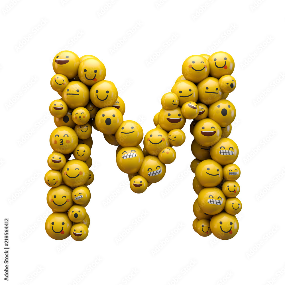 Letter M emoji character font. 3D Rendering Stock Illustration | Adobe ...