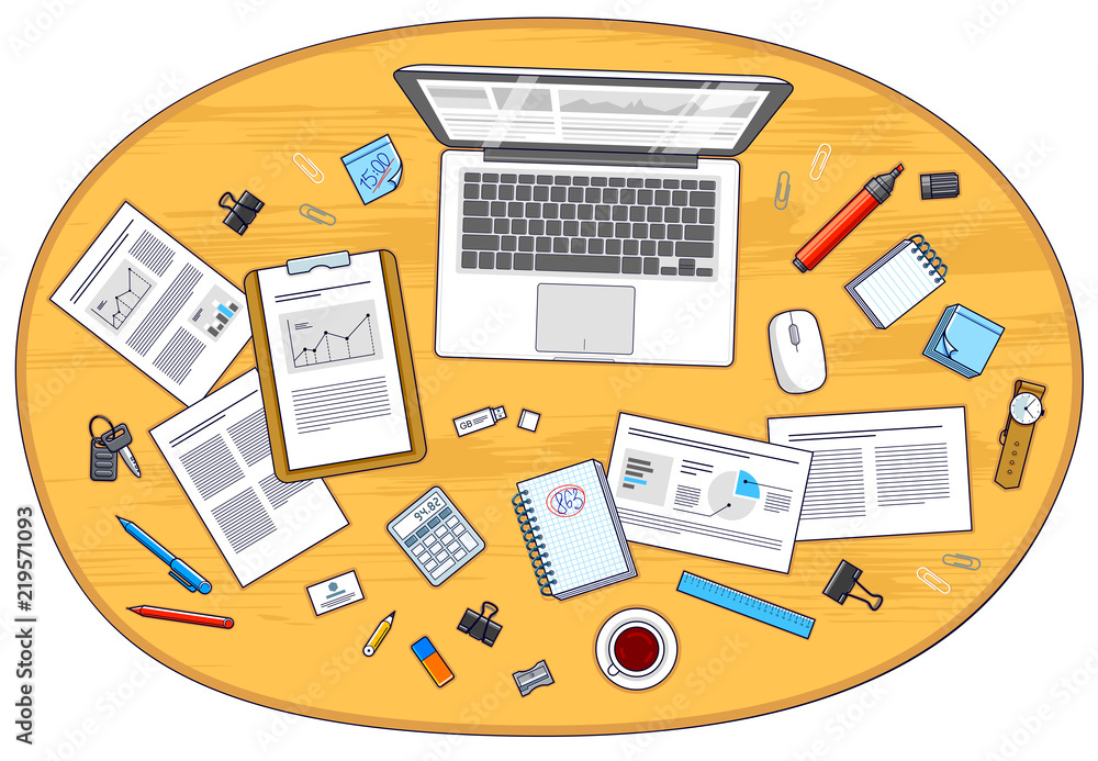 Office employee or entrepreneur work desk workplace with PC notebook ...