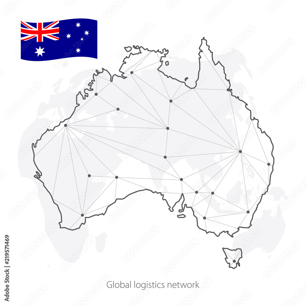 Global logistics network concept. Communications network map Australia ...