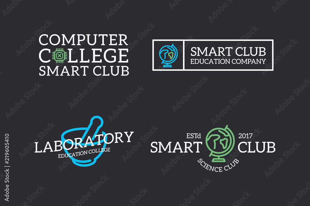 Set of retro vintage chip, tube, lab, space logo or insignia, emblems ...