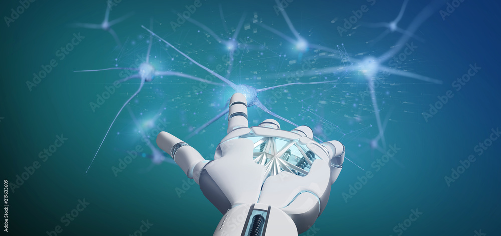 Cyborg hand holding a group of neuron 3d rendering Stock Photo | Adobe ...